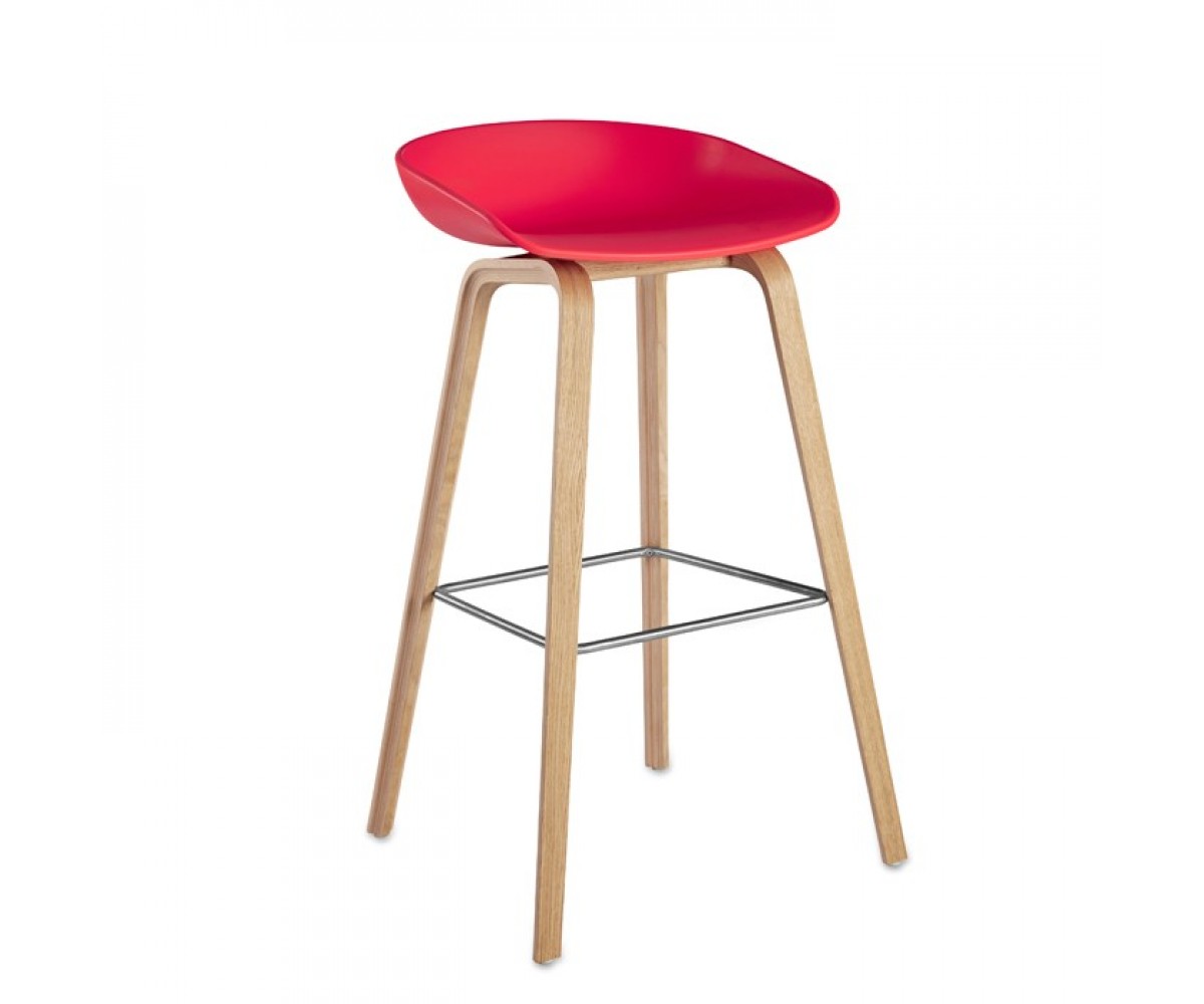 Design Barstuhl rot Naturholz, Barhocker rot, Sitzhöhe 64 cm