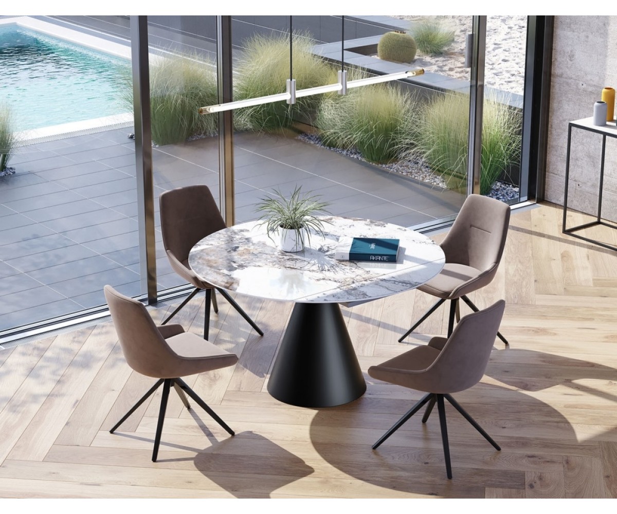 Runder Esstisch Marmoroptik, Tisch rund braun-weiß, Durchmesser 135 cm